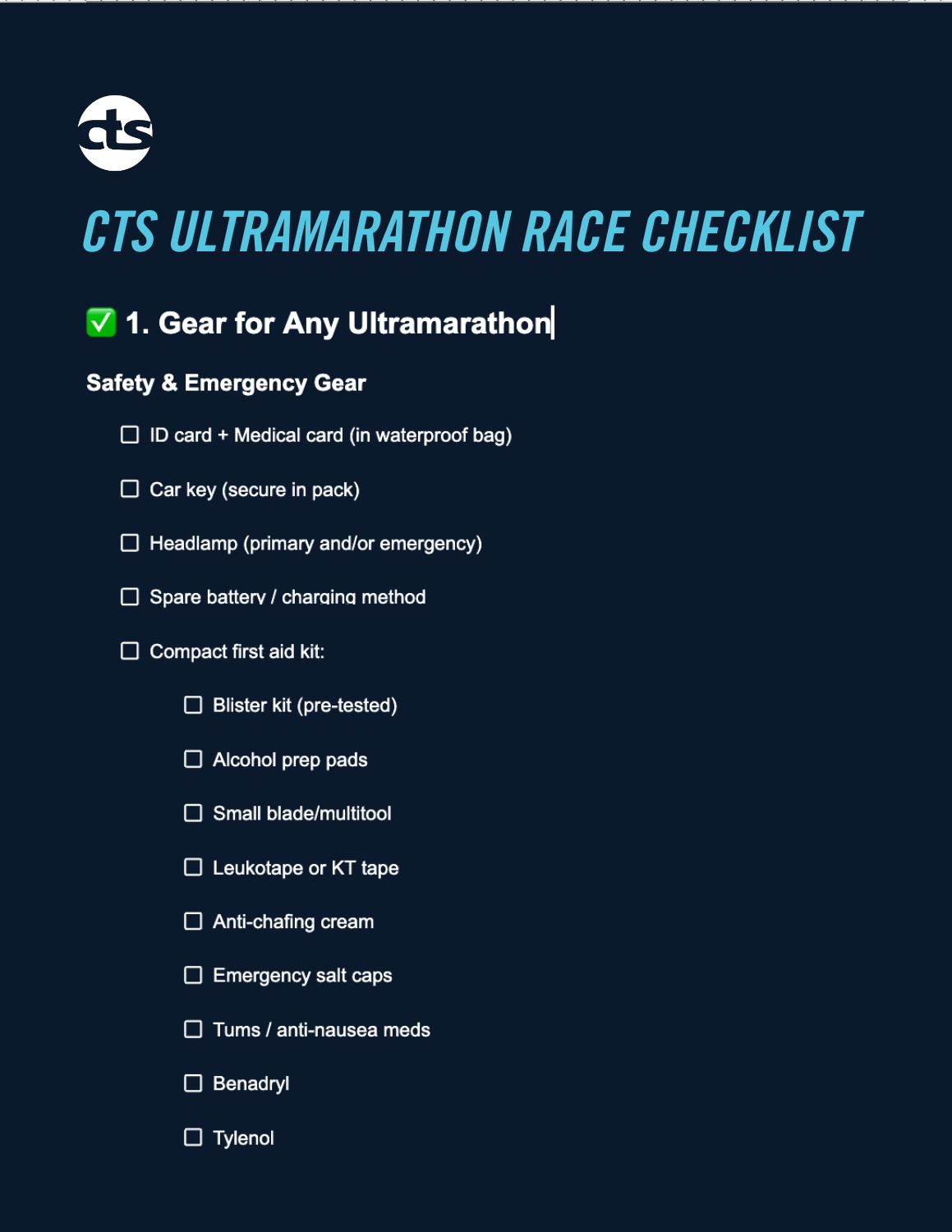 The Complete Ultramarathon Checklist: What to Pack for Race Day - CTS